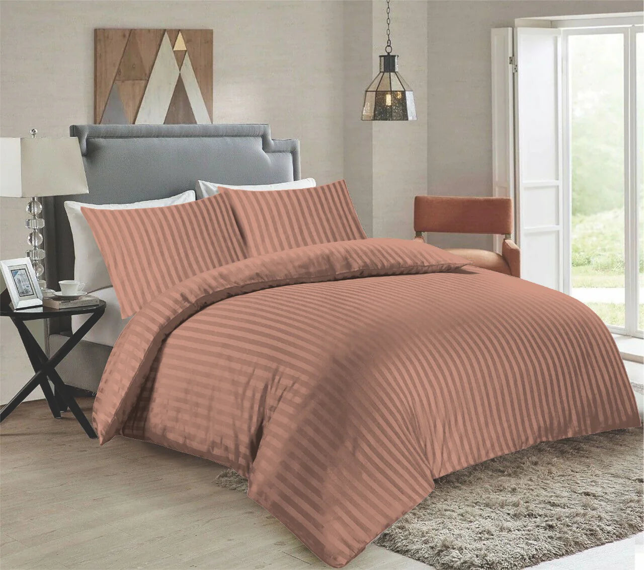 Luxury Cotton Satin Stripe bedsheet (Copper) – NIshat Bed Store